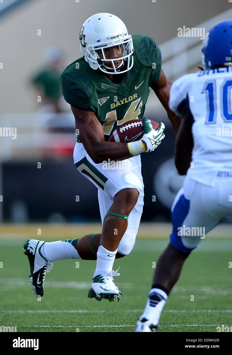 Waco, TX, USA. 7th Sep, 2013. Baylor Bears safety Anthony Webb #14 rushes with the ball during ...