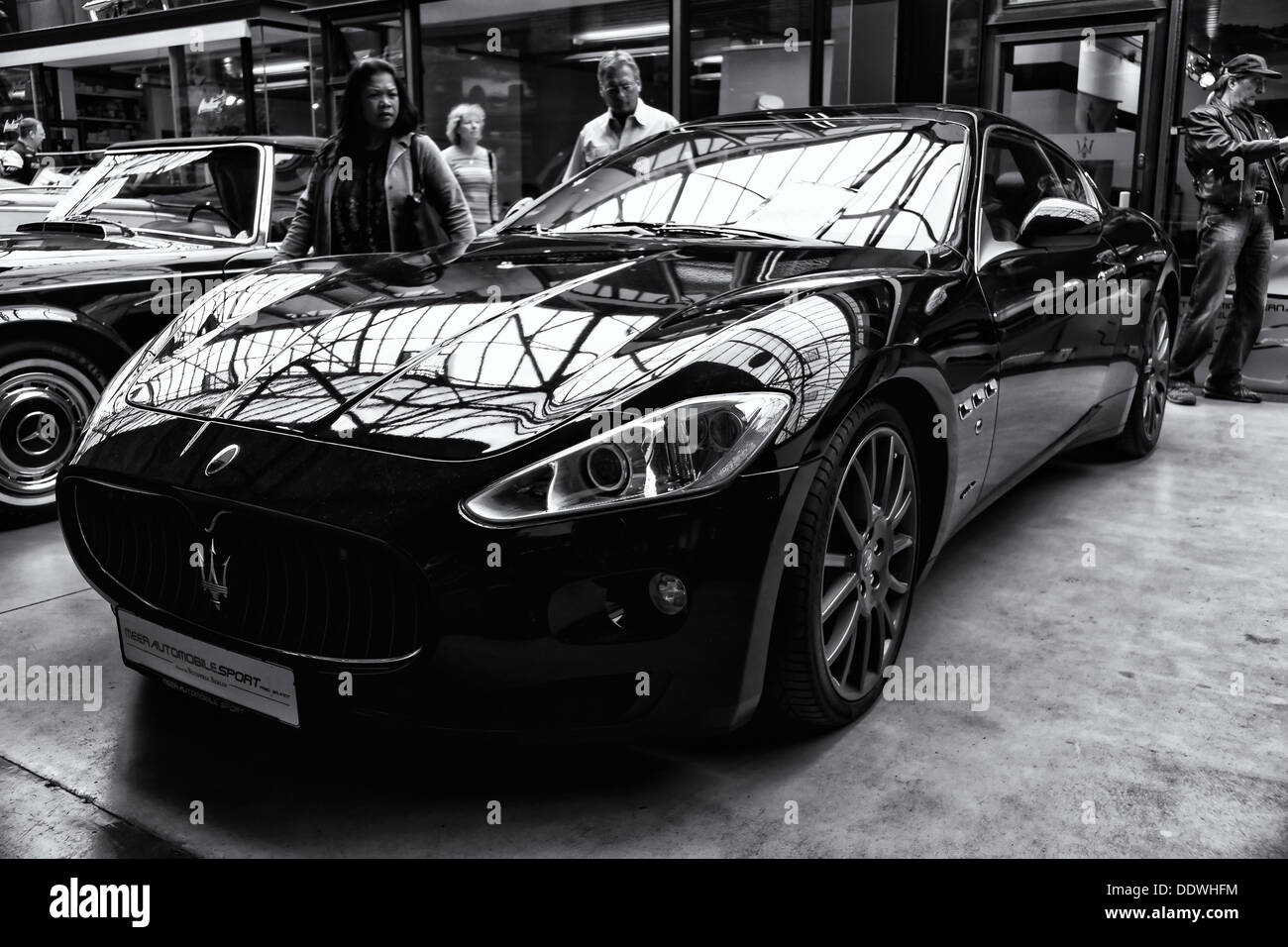 The two-door coupe Maserati GranTurismo, (black and white Stock Photo ...
