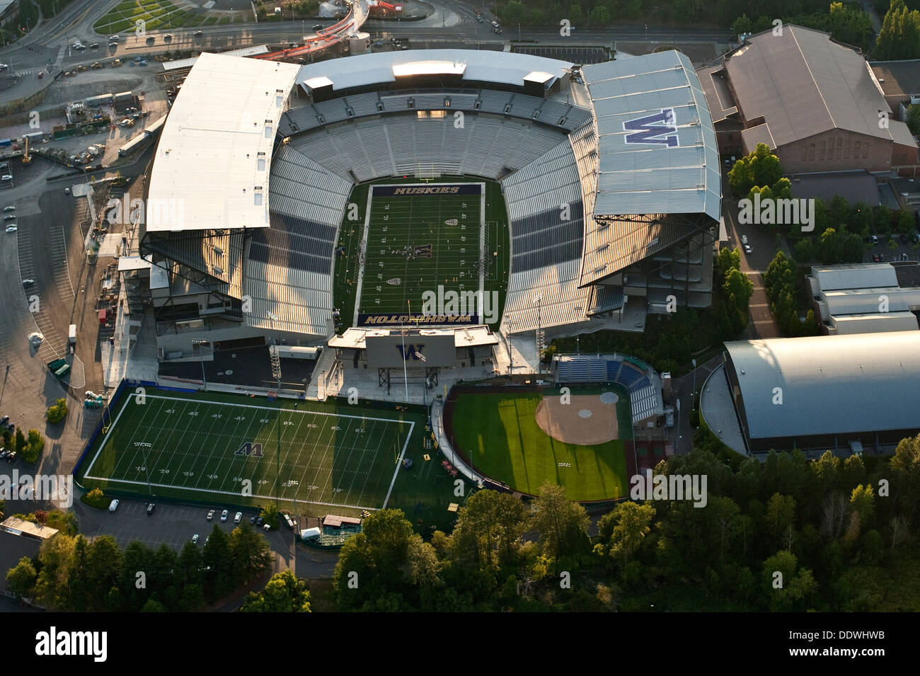 Seattle with aerial view of the newly renovated Husky Stadium renovated ...