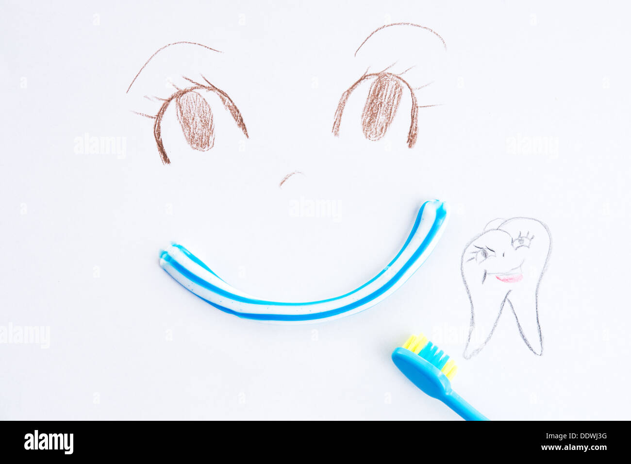 Painted abstract muzzle, toothpaste and toothbrush Stock Photo - Alamy