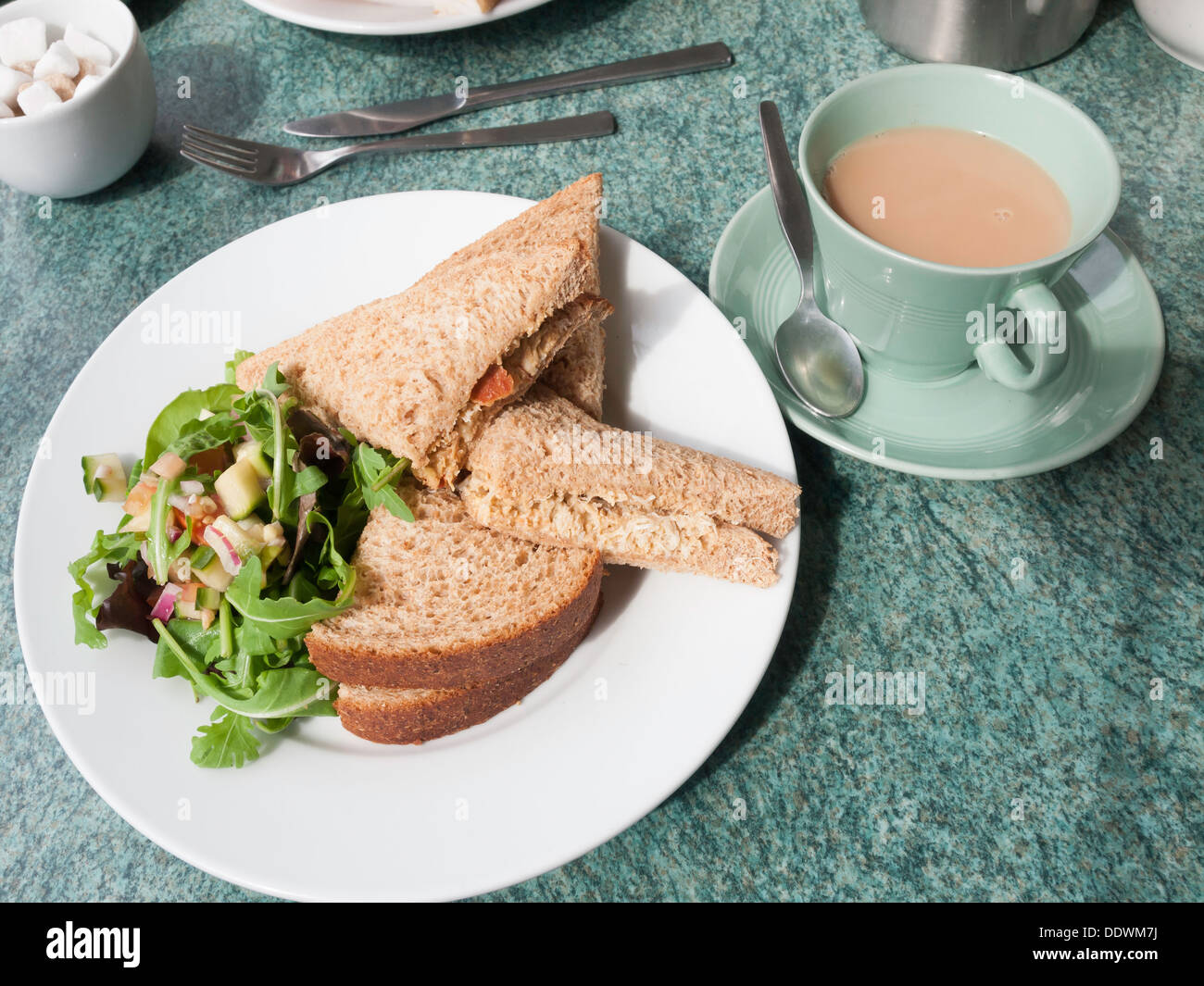 Good lunchtime snack crab sandwich in brown bread with mixed salad and ...