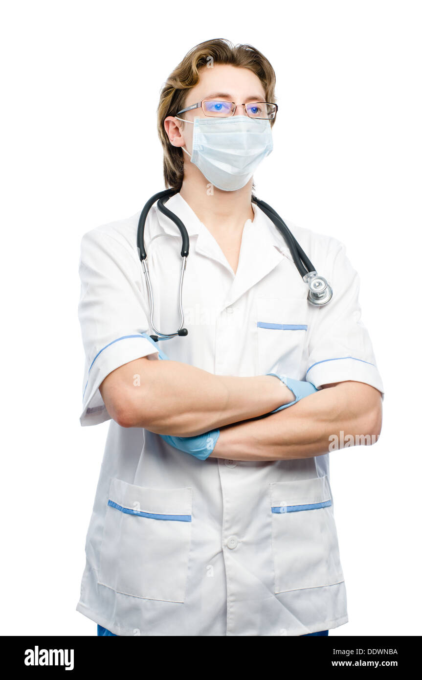 young cute doctor on the white background Stock Photo - Alamy