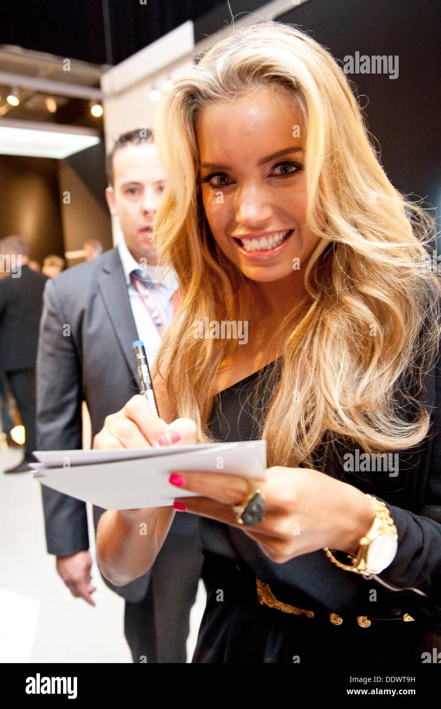 Dutch model Sylvie van der Vaart poses at the Philips booth at the IFA ...