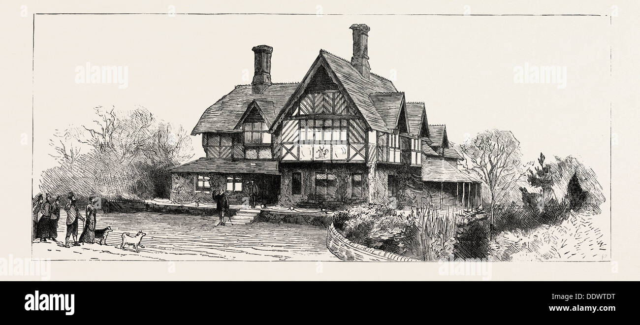 THE SANDRINGHAM CLUB, WEST NEWTON, NORFOLK, EXTERIOR, engraving 1884 ...