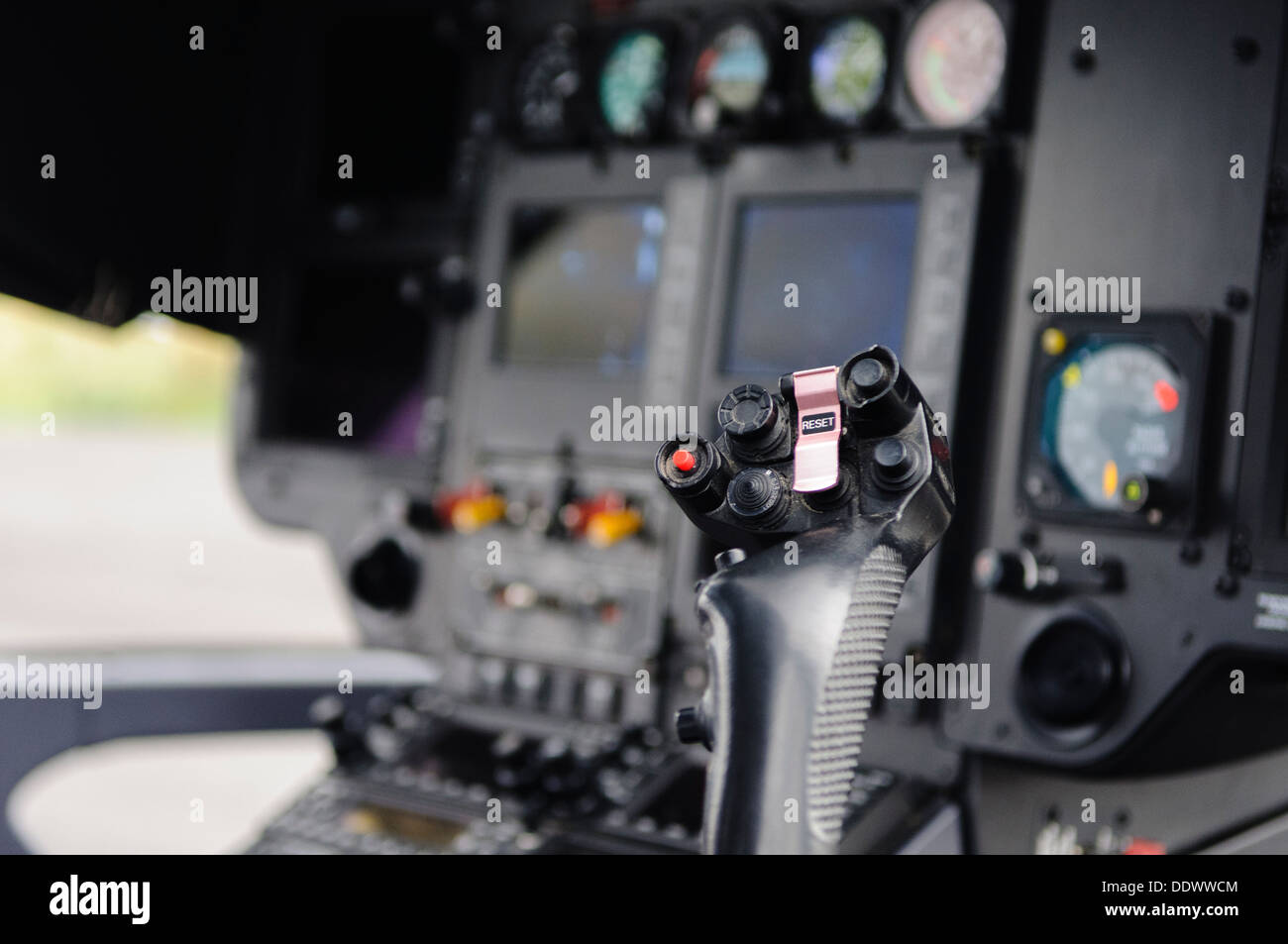 Cyclic stick in the cockpit of a Eurocopter AS350 helicopter Stock ...