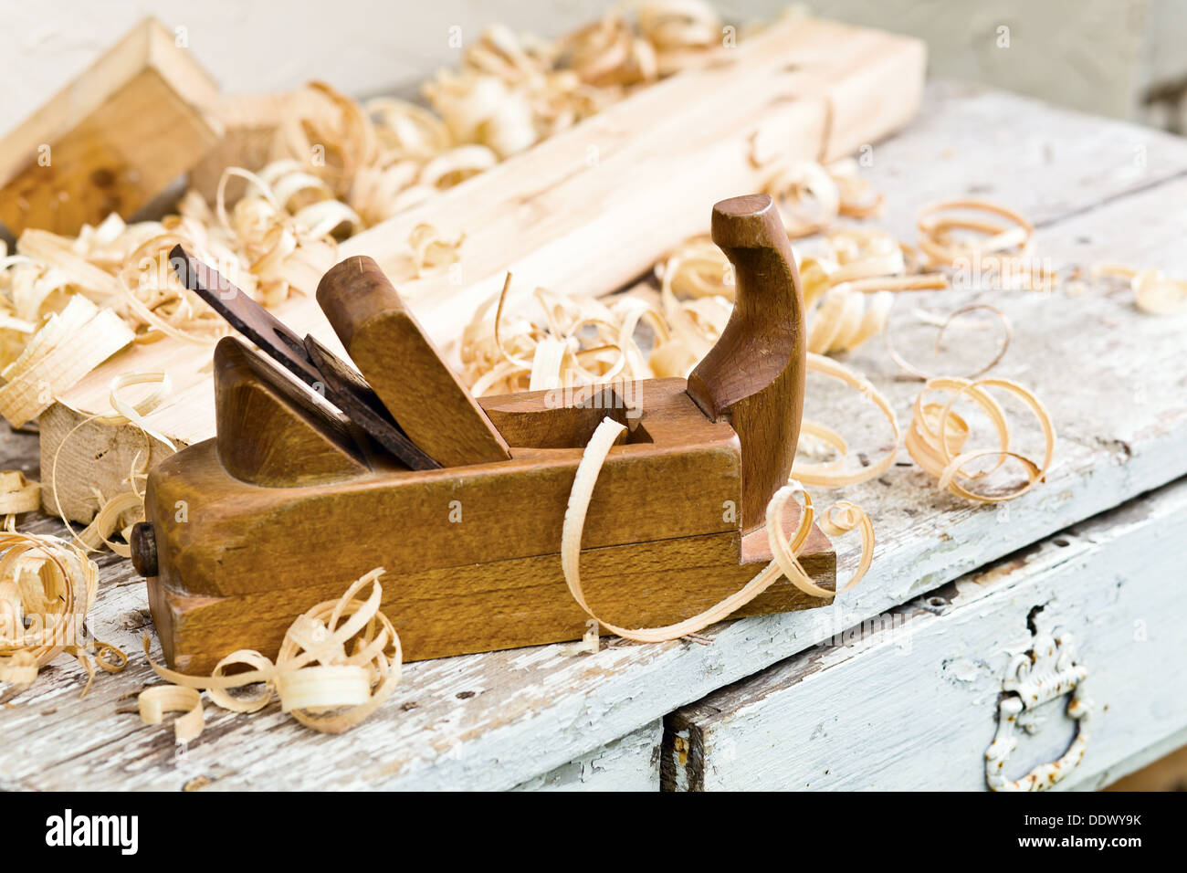 old wooden plane in a workshop of the carpenter Stock Photo - Alamy