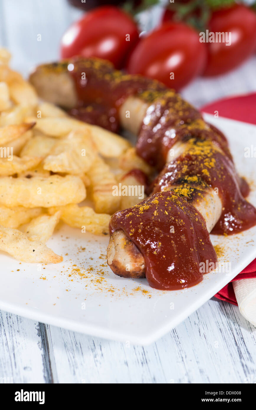 Portion of Original German Currywurst (close-up shot Stock Photo - Alamy