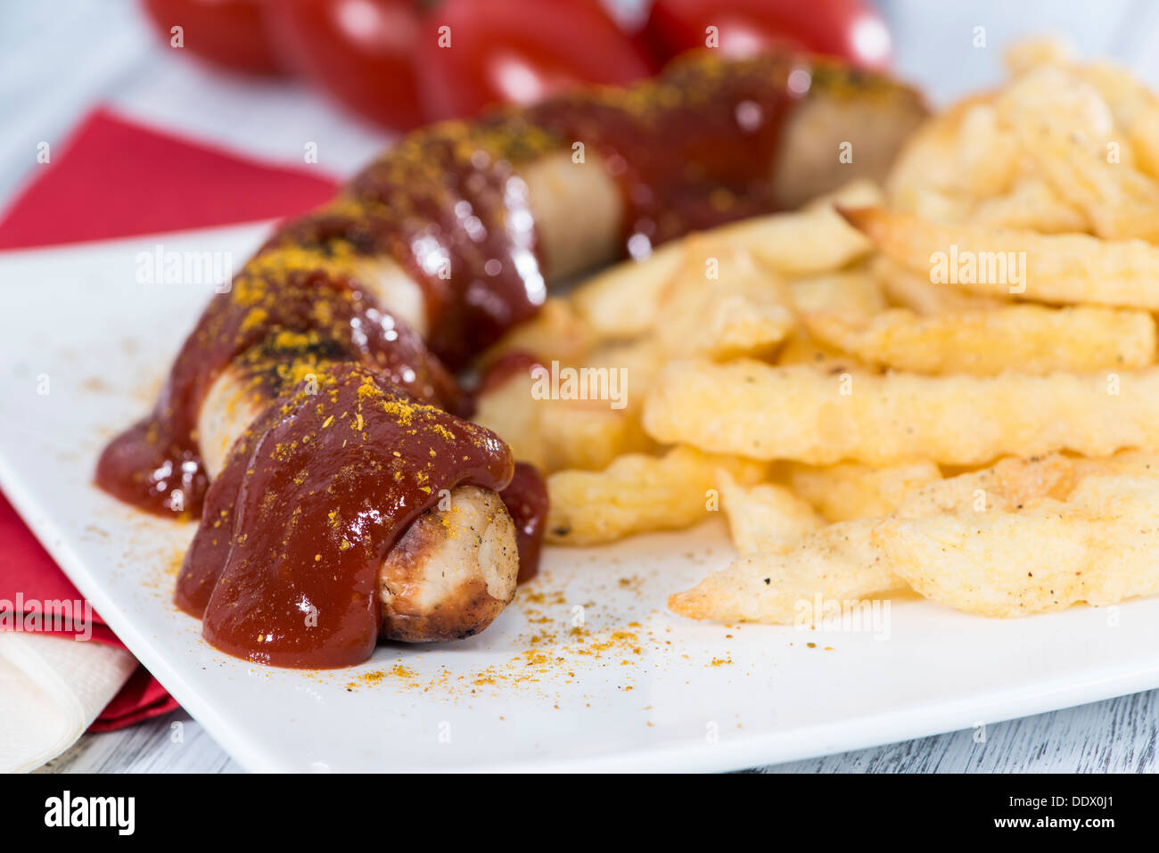 Fresh made German Currywurst (close-up shot Stock Photo - Alamy