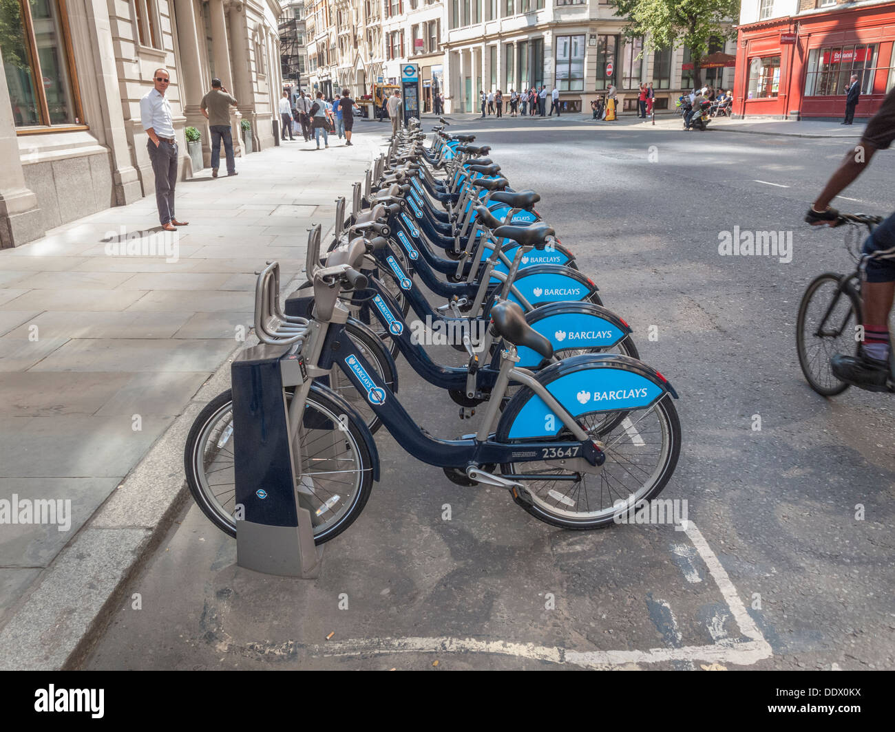 Bicycles in the Barclays Cycle Hire scheme, or Boris Bikes, with blue ...