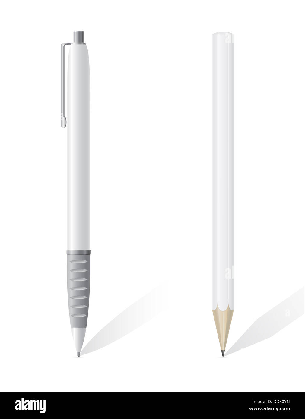 white blank pencil and pen illustration isolated on background Stock ...
