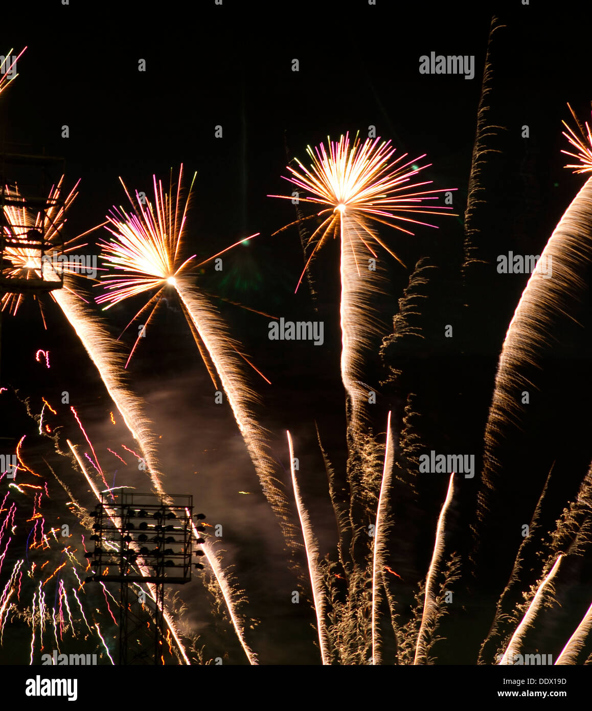 A simple display of fireworks over a baseball stadium Stock Photo - Alamy