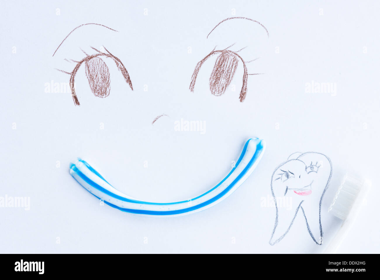 Painted abstract muzzle, toothpaste and toothbrush Stock Photo - Alamy