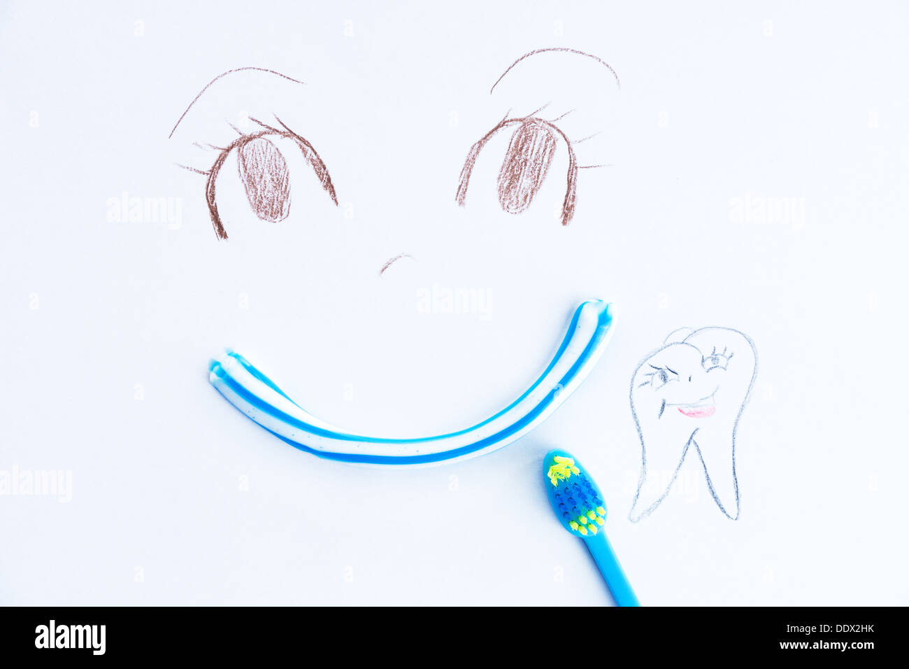 Painted abstract muzzle, toothpaste and toothbrush Stock Photo - Alamy