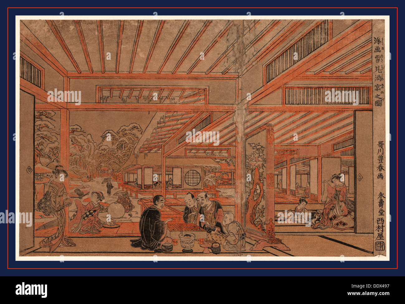 Ukie yukimi shuen no zu, Perspective picture of a drinking party ...