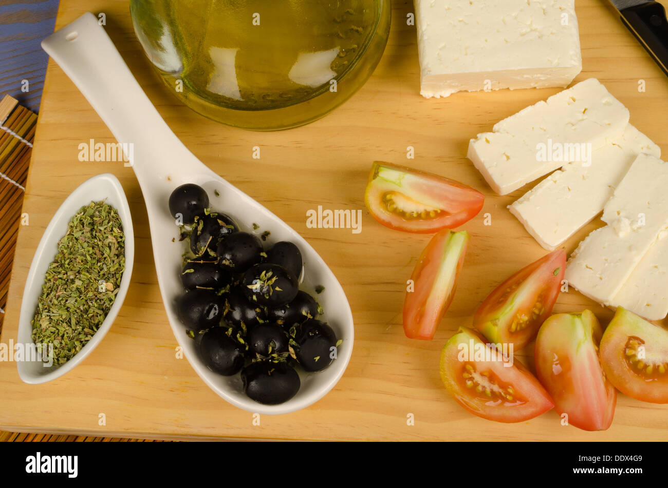 Some of the classic Mediterranean ingredients in a still life Stock ...