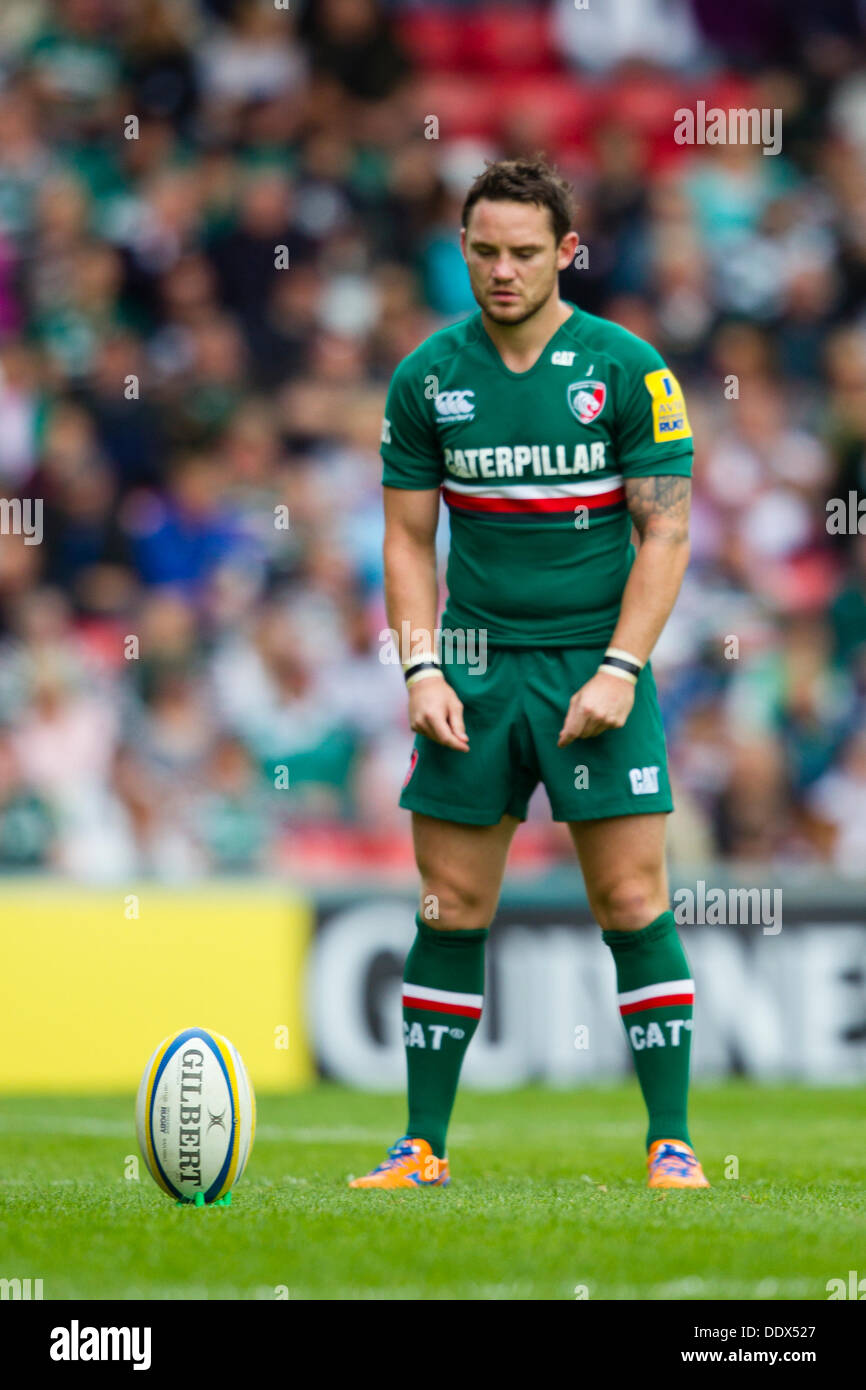 Leicester, UK. 8th Sep, 2013. Leicester's Ryan Lamb prepares to take a ...