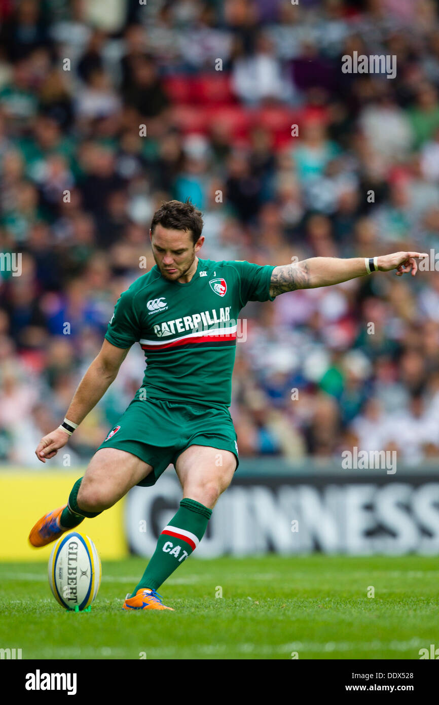 Leicester, UK. 8th Sep, 2013. Leicester's Ryan Lamb takes a penalty ...