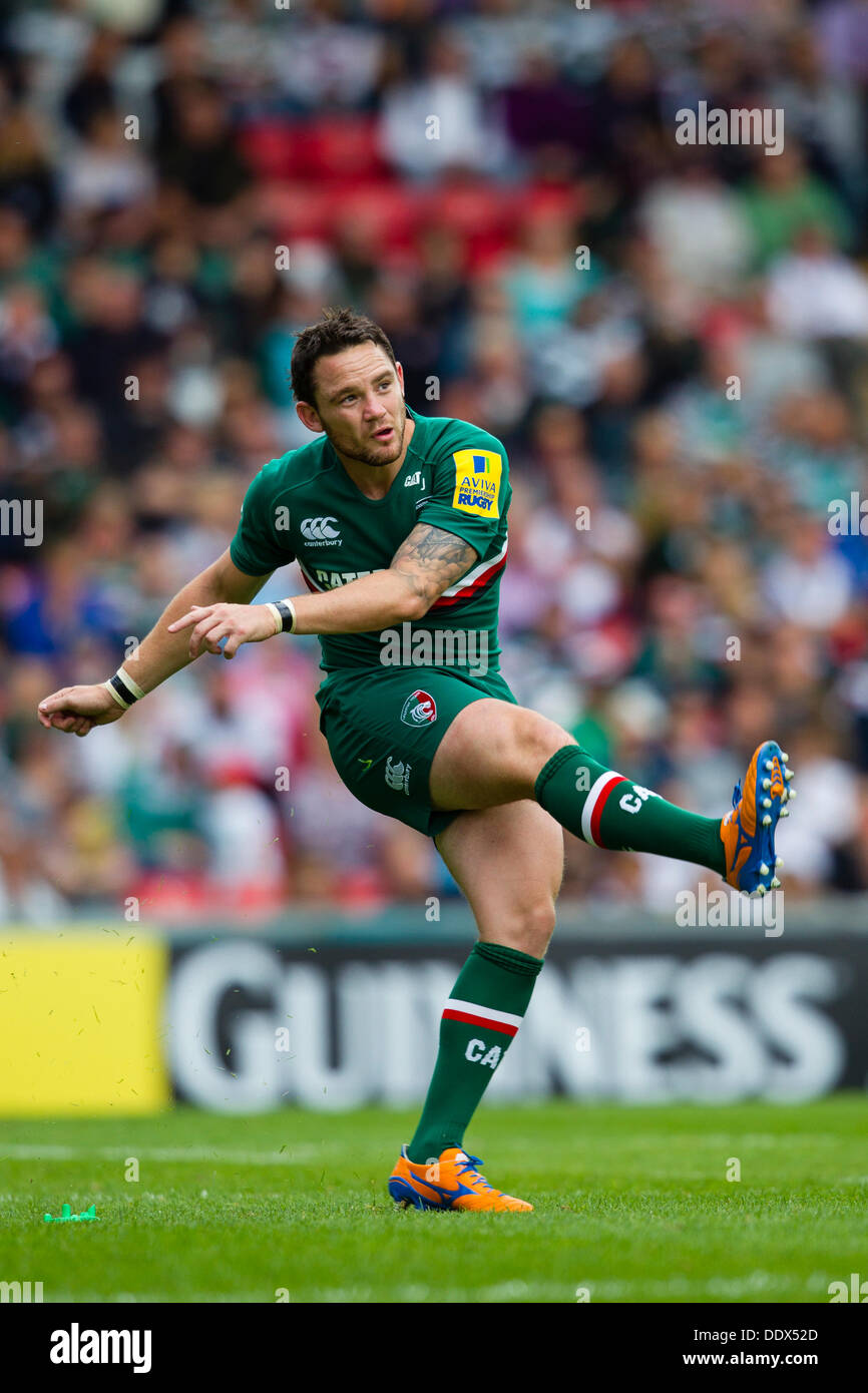 Leicester, UK. 8th Sep, 2013. Leicester's Ryan Lamb takes a penalty ...