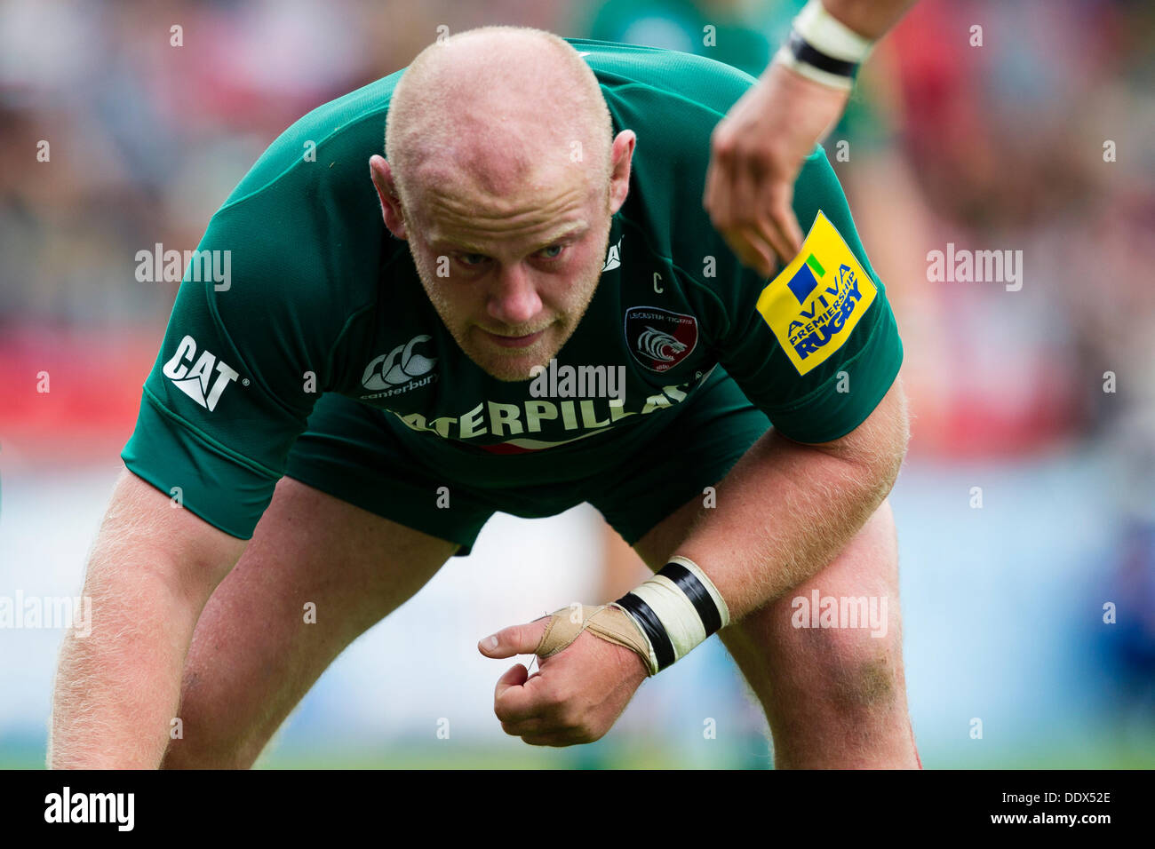 Leicester, UK. 8th Sep, 2013. Leicester's Dan Cole in the defensive ...