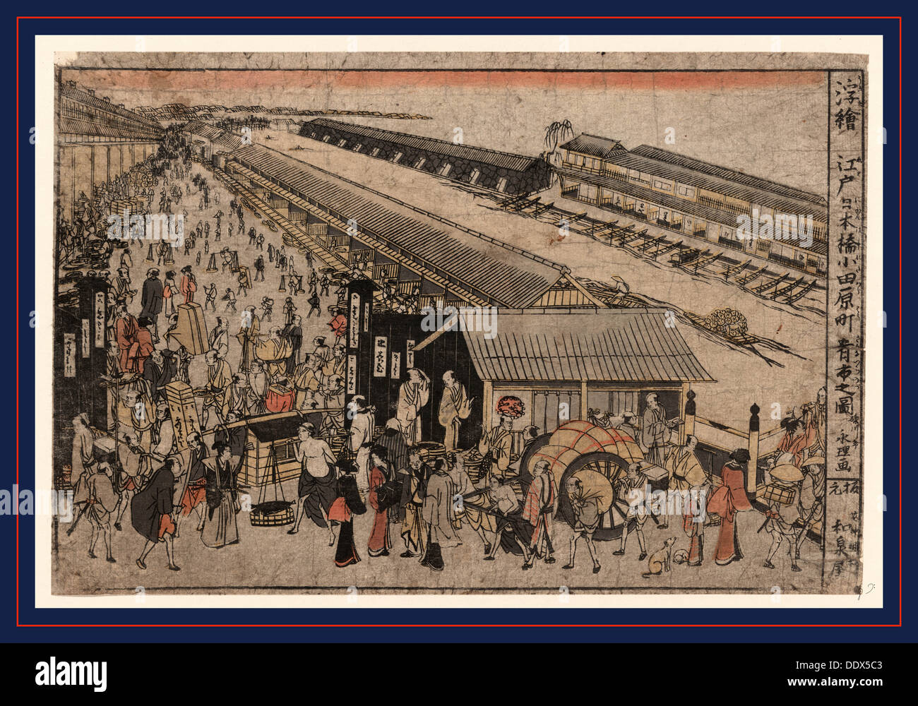 Ukie Edo nihonbashi odawaracho sakana ichi no su, Perspective print of ...