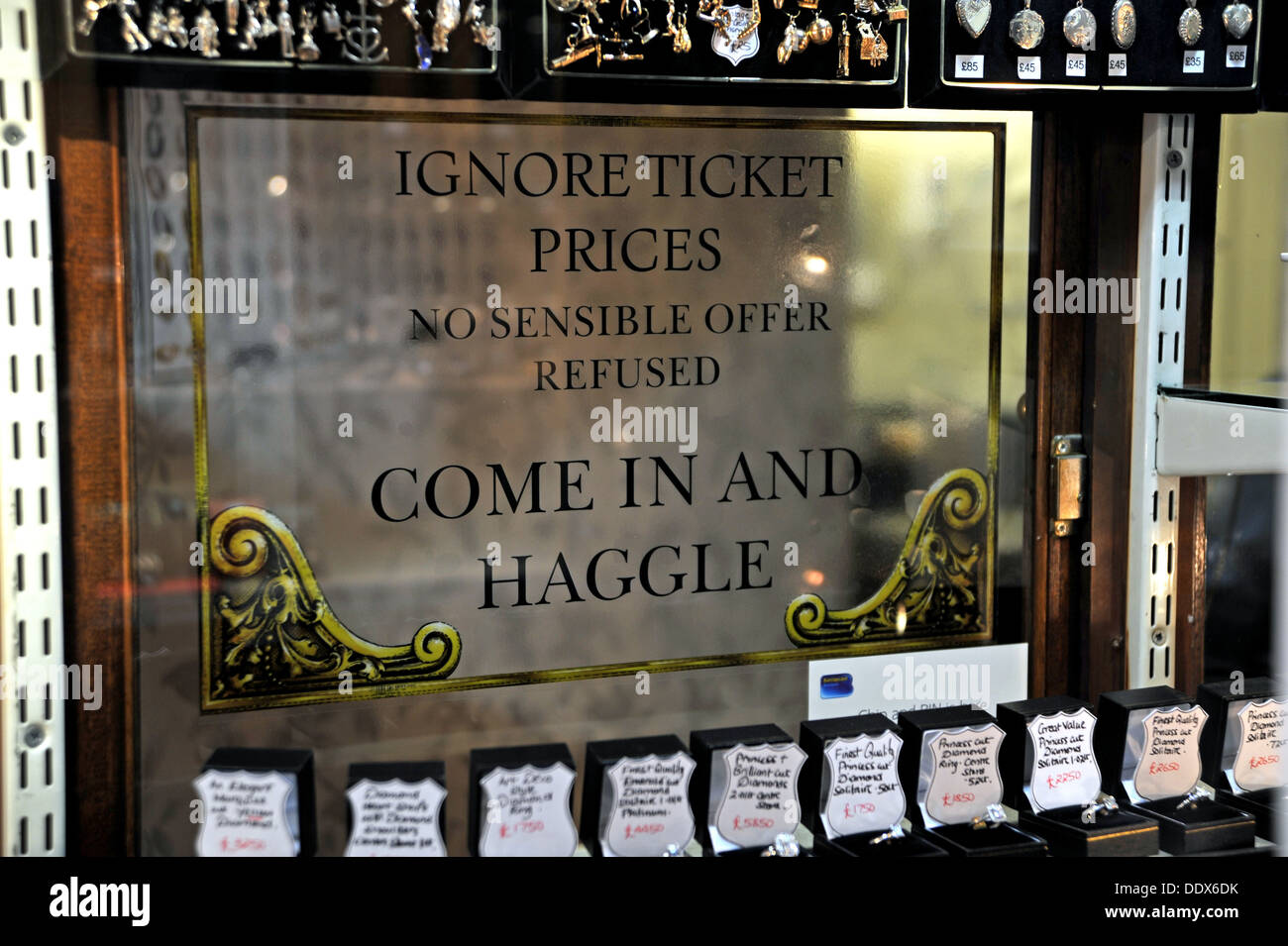 Please come in and haggle notice sign in one of the famous antique ...