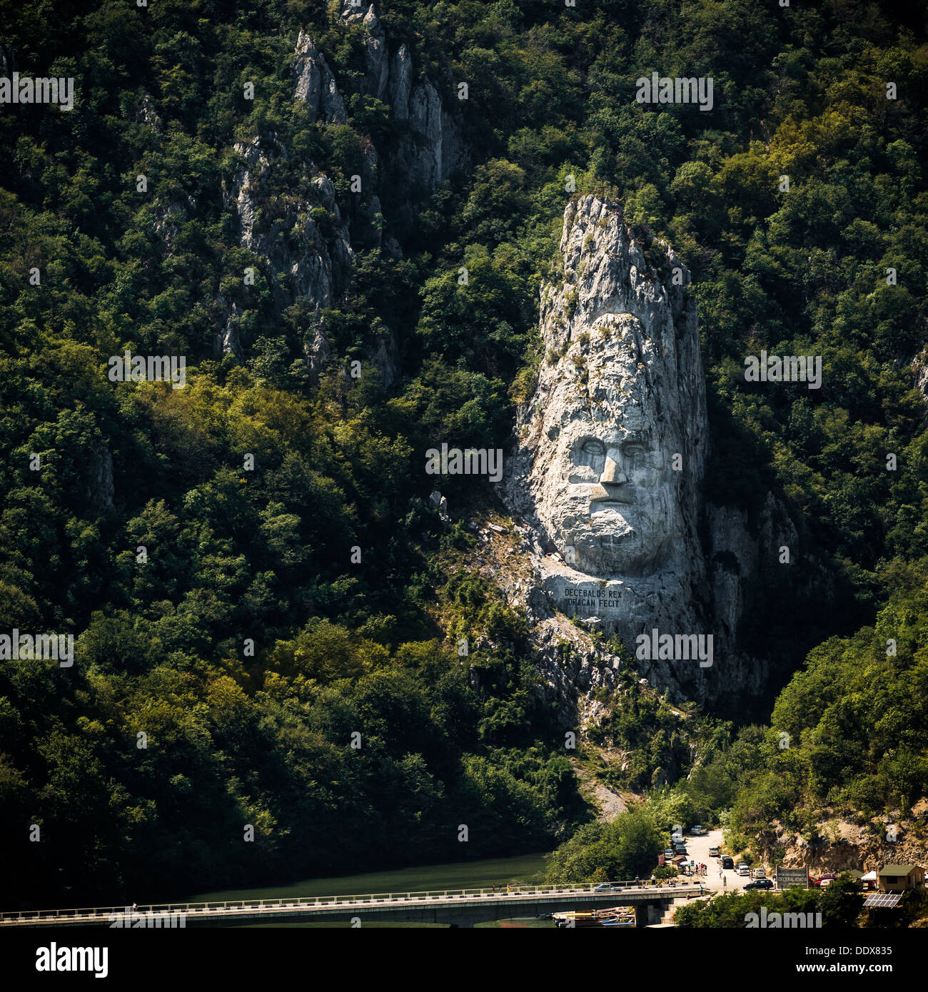 The statue of Decebalus, the King of Dacians, carved in the mountain ...