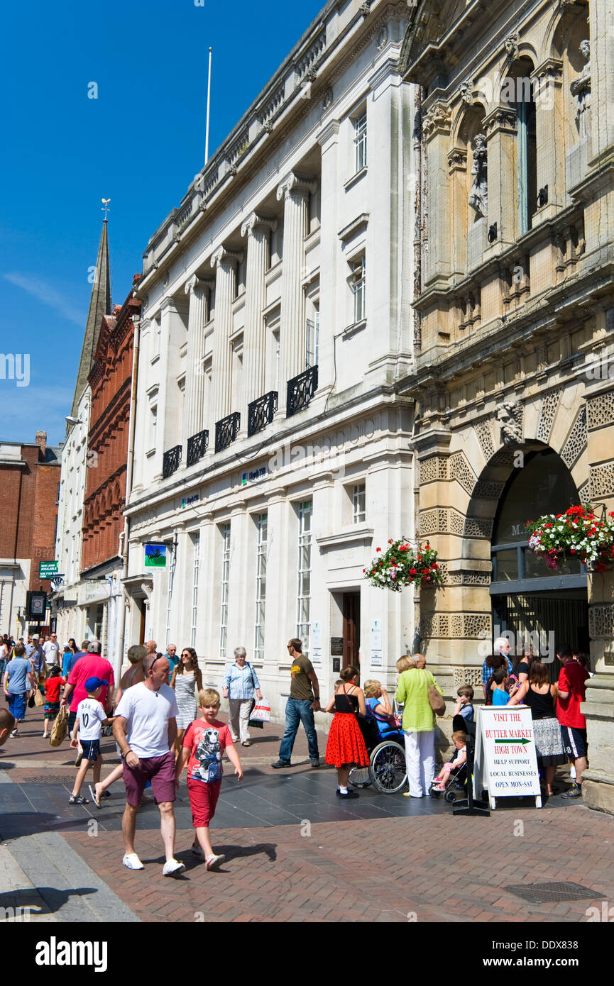 High street busy with shoppers at High Town in Hereford Herefordshire ...