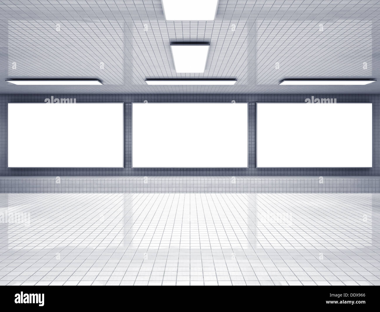 Empty subway station and 3 blank displays Stock Photo - Alamy