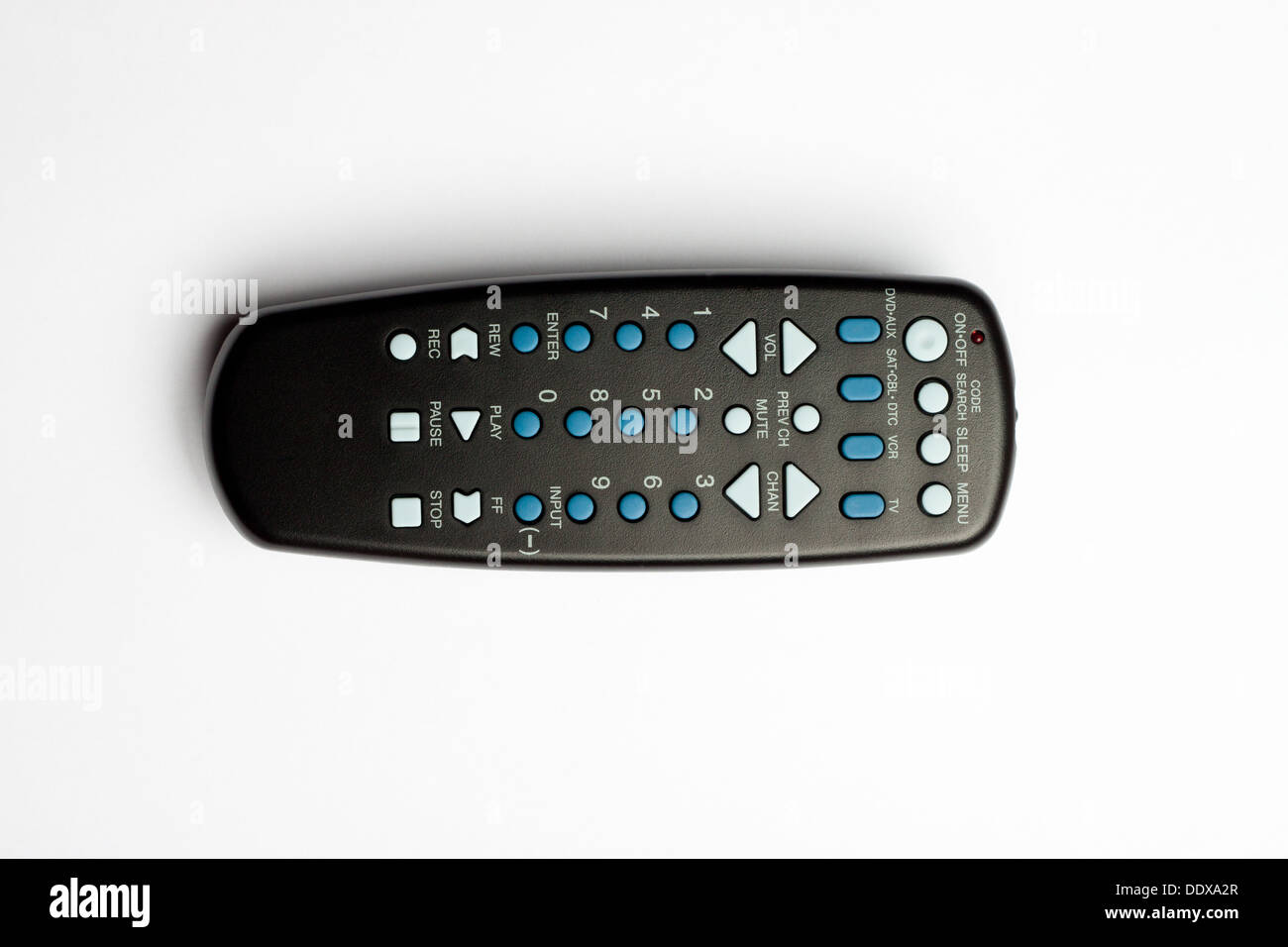 Black TV remote on white background Stock Photo - Alamy