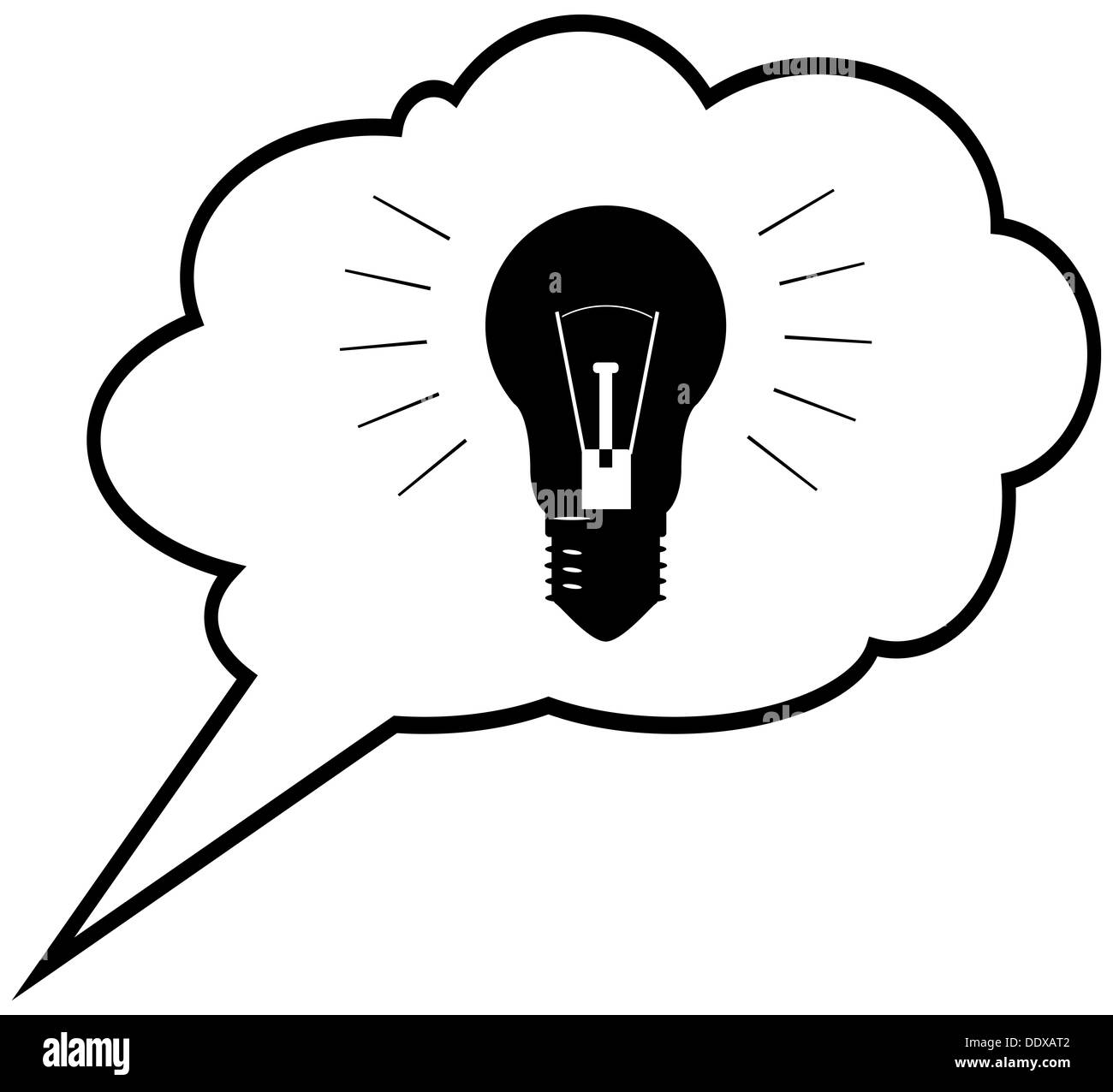 Genius idea - lightbulb in the speech bubble cloud. Illustration Stock Photo - Alamy