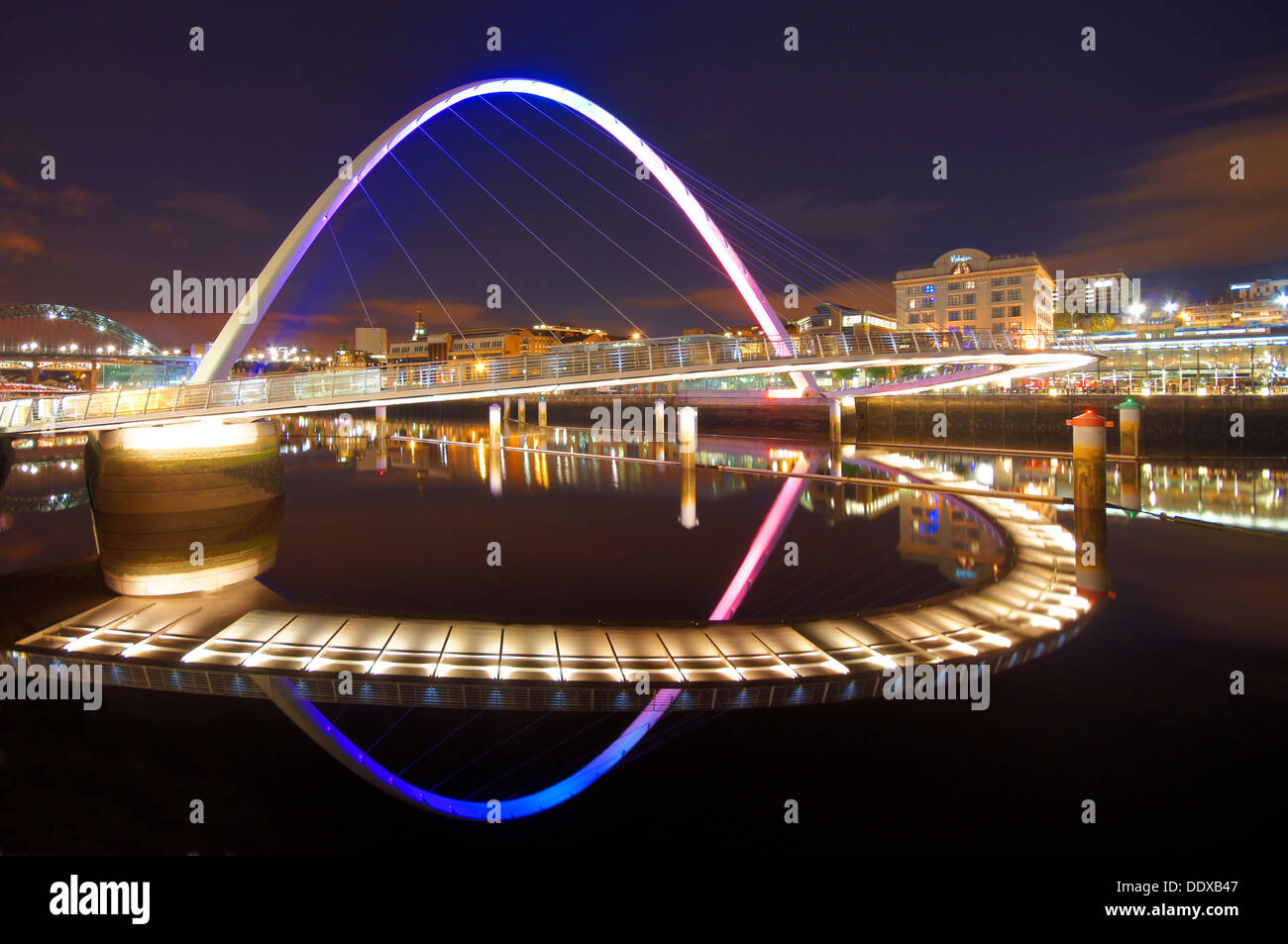 Millenium Bridge at Newcastle Gateshead Quayside at Night Stock Photo ...
