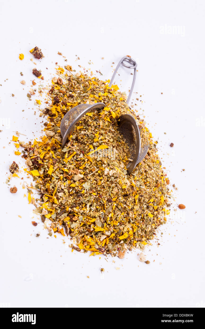 Medicinal herbs perfect for flu on white background Stock Photo - Alamy