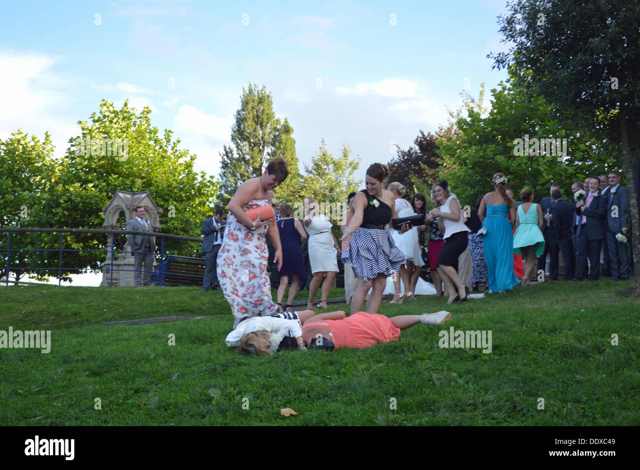 Liverpool, UK. 07th Sep, 2013. A lady slips and falls on her back after ...