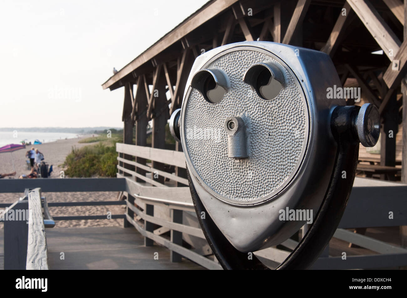 An old-fashioned coin-operated viewfinder overlooking Hammonasset Beach ...