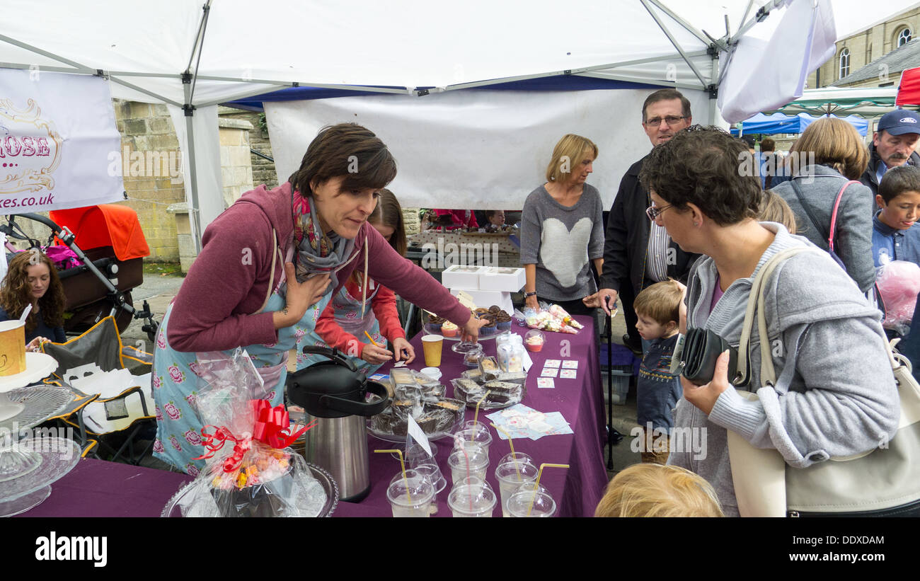 Market stall selling cakes and sweets in Ramsbottom, Lancashire Stock ...