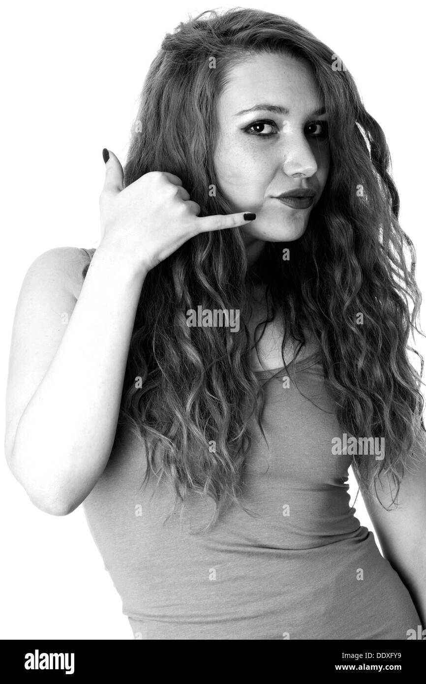 Calling woman Black and White Stock Photos & Images - Alamy