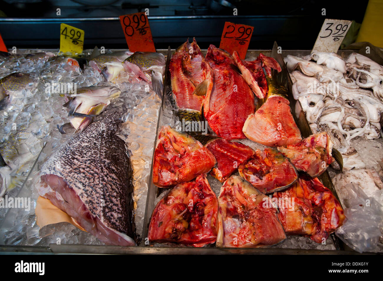 Fish and seafood market, East Broadway, Chinatown, New York, United ...