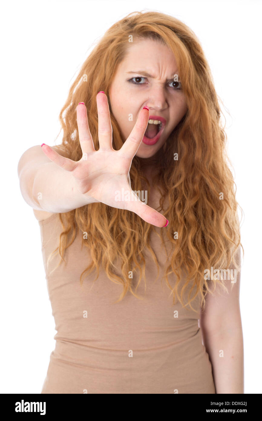 Model Released. Defensive Angry Young Woman Stock Photo - Alamy