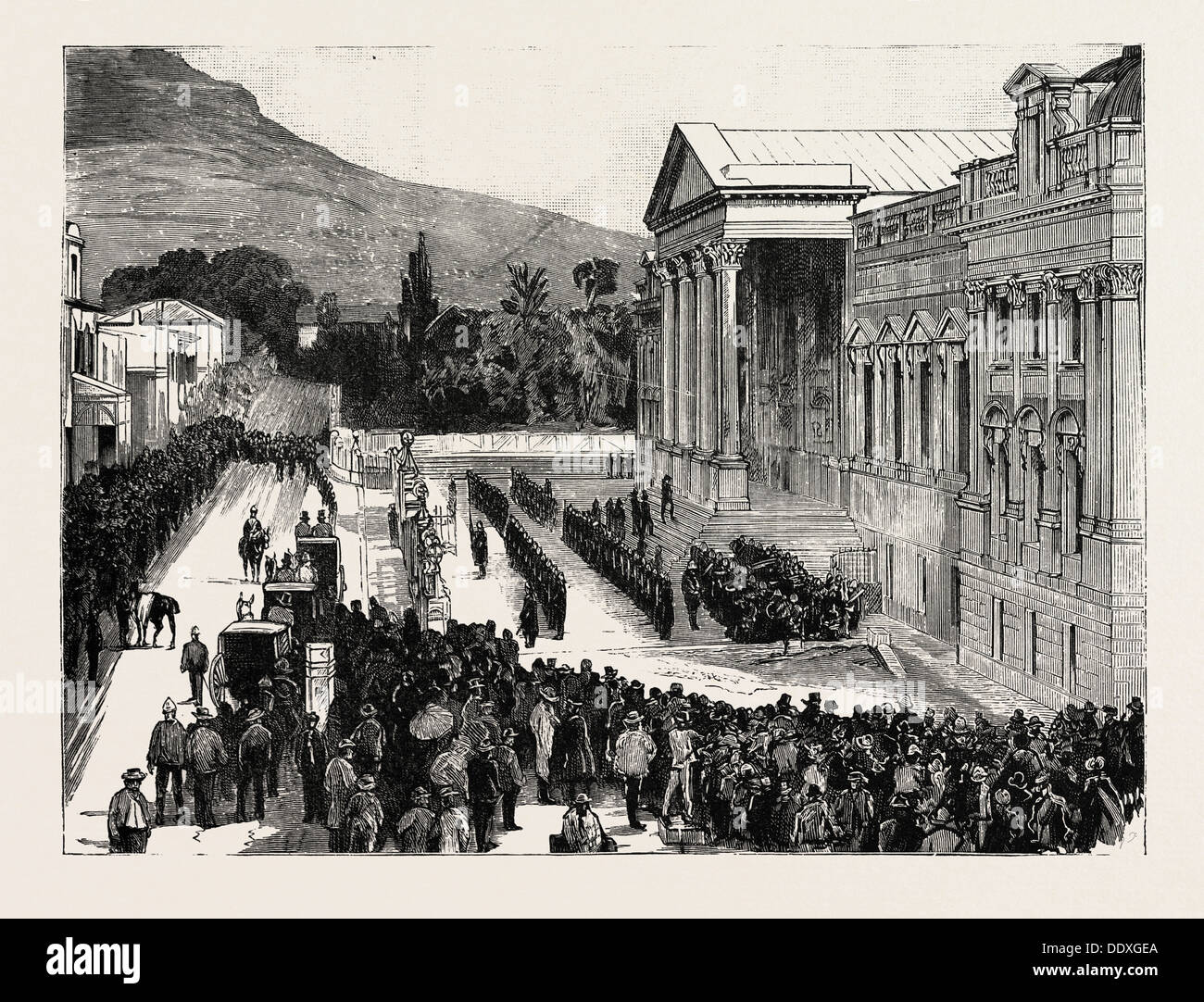 OPENING OF THE NEW HOUSES OF PARLIAMENT, CAPETOWN: THE ARRIVAL OF SIR ...