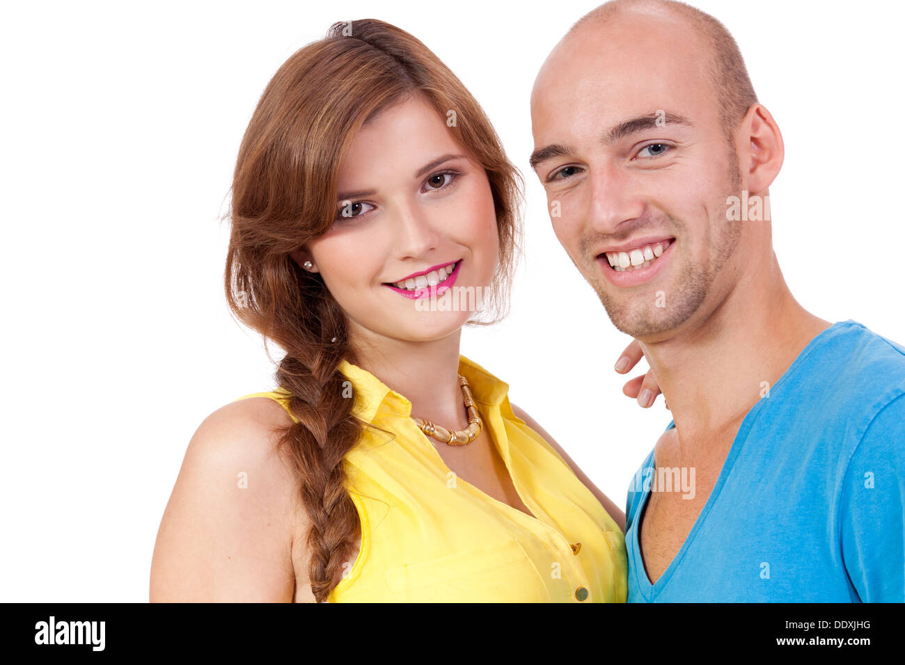 young smiling couple in love portrait isolated on white Stock Photo - Alamy