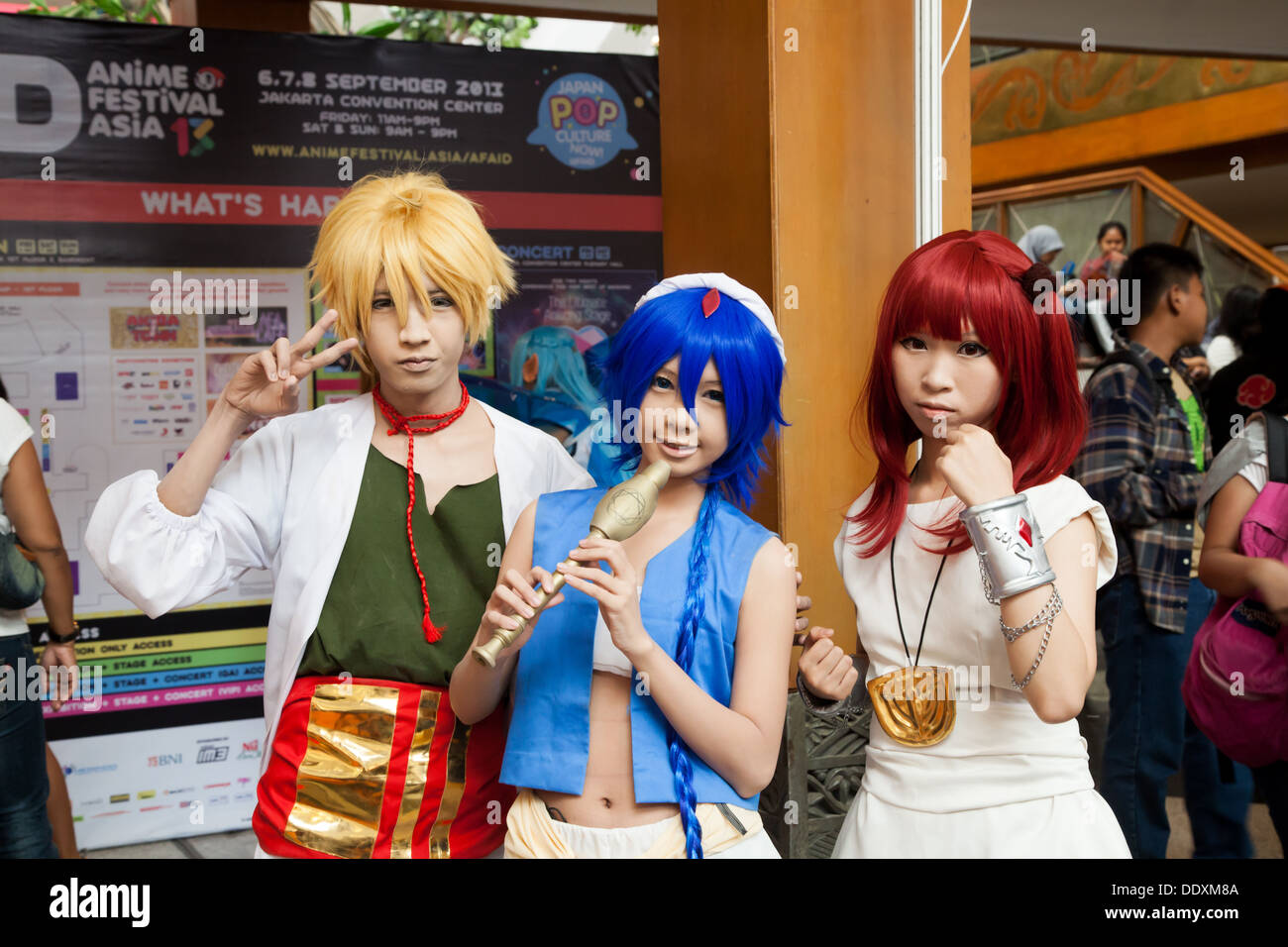 Jakarta, Indonesia, 8th September 2013: Three cosplayers posing in ...