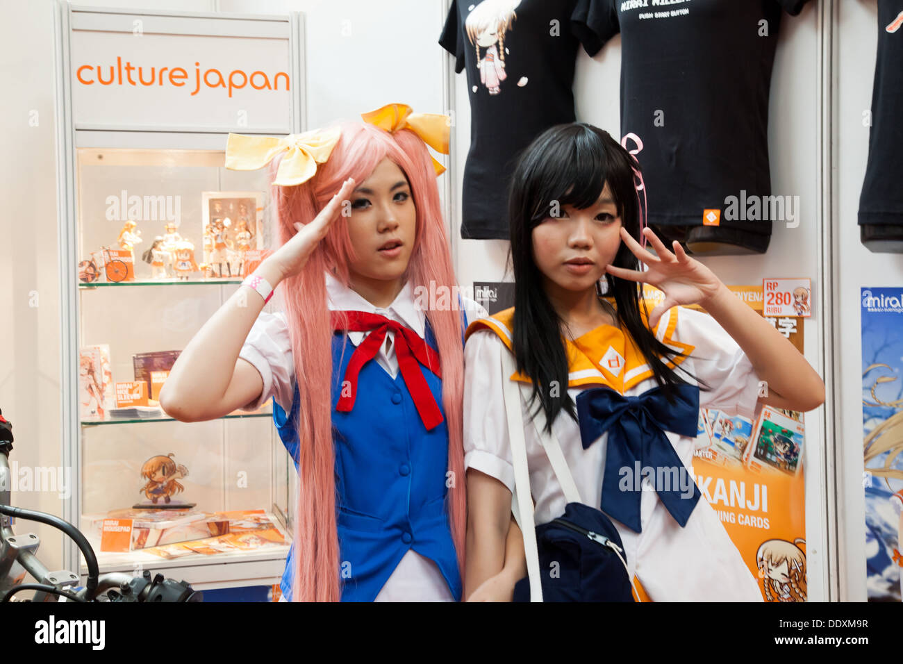 Jakarta, Indonesia, 8th September 2013: Two cosplayers posing in front ...