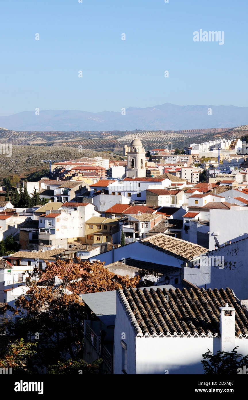 View of the town and Church of the Encarcacion, Loja, Granada Province ...