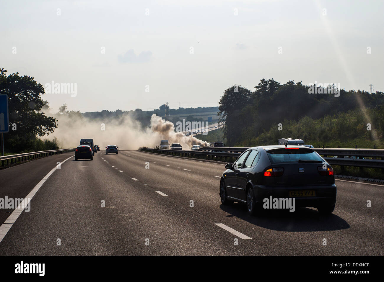 A car on fire on the Eastbound carriageway of the M4 approaching ...