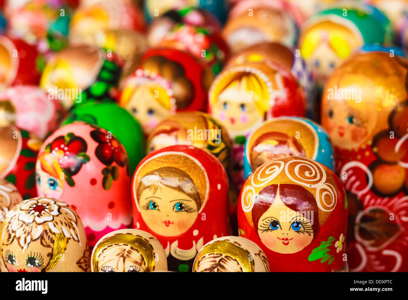 Colorful Russian nesting dolls matreshka at the market. Matrioshka ...