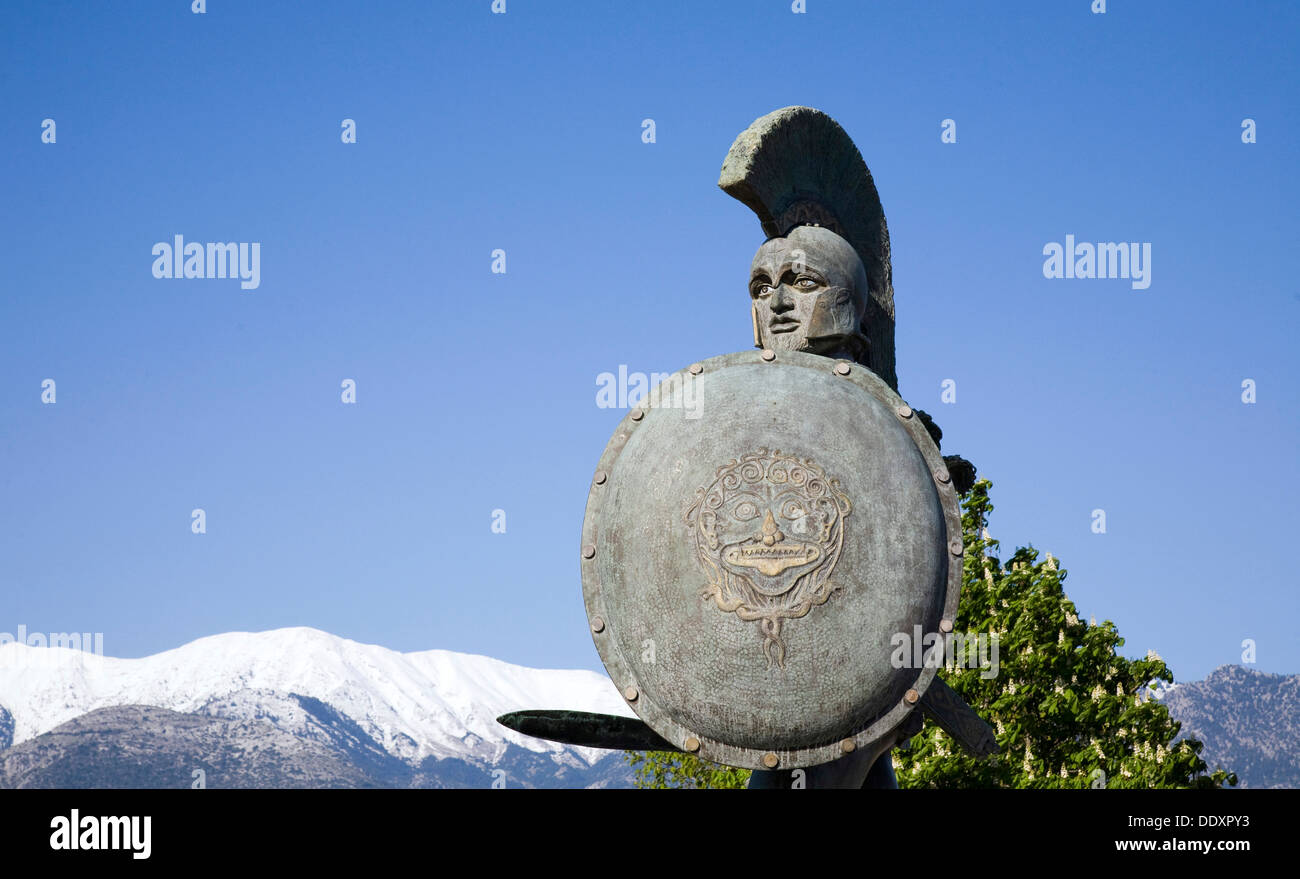 A statue of King Leonidas I, Sparta, Greece. Artist: Samuel Magal Stock ...