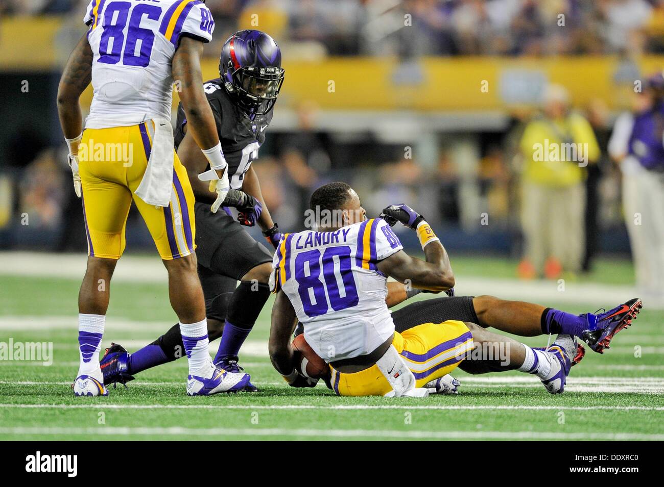 Aug. 31,2013:.LSU Tigers wide receiver Jarvis Landry (80) complains to ...