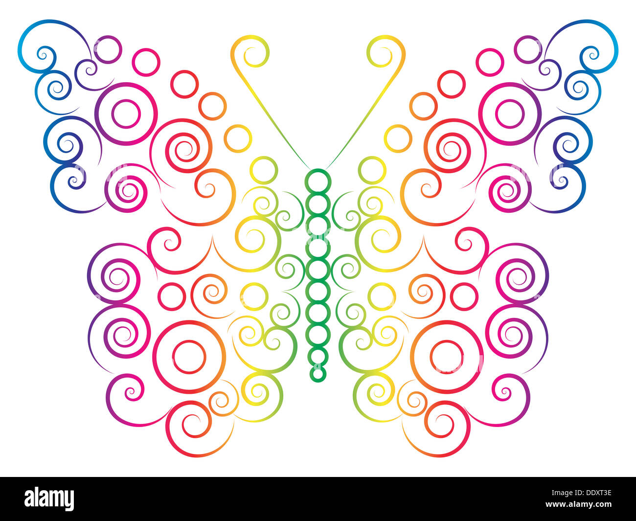 rainbow color butterfly drawn with spirals and circles Stock Photo - Alamy