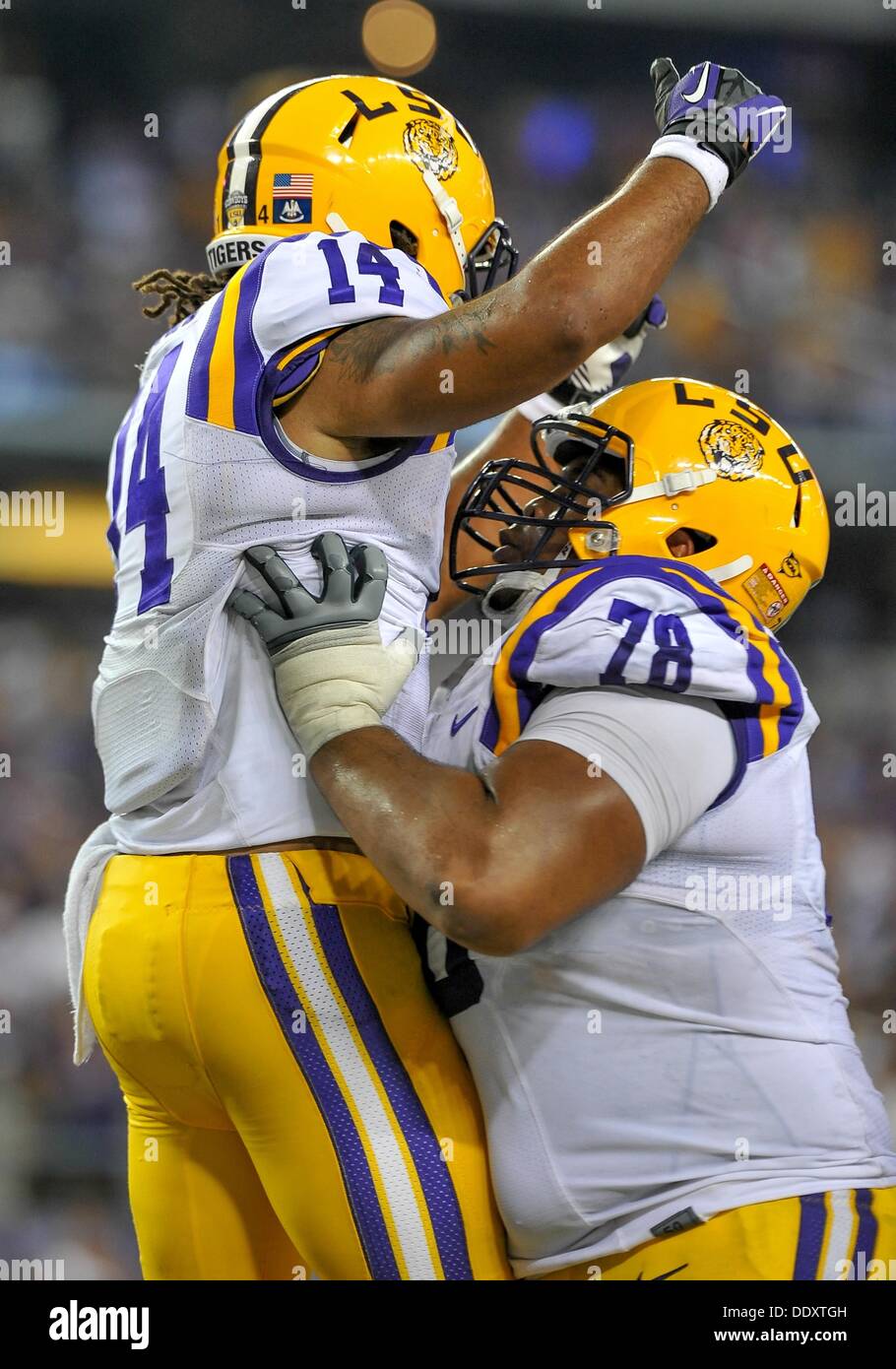 Aug. 31,2013:.LSU Tigers running back Terrence Magee (14) celebrates ...