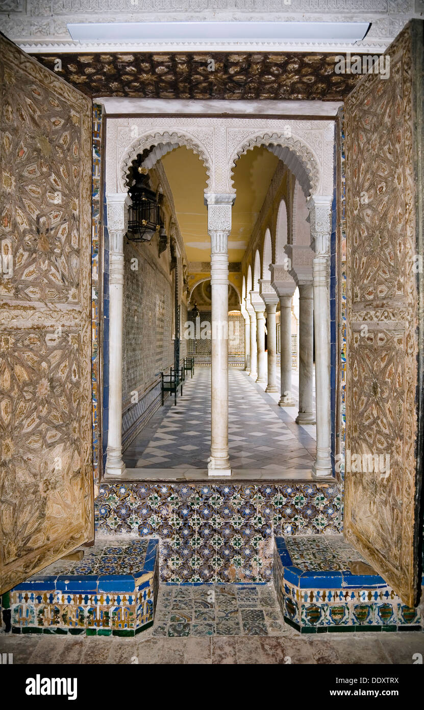 View to the courtyard through a mullioned window, House of Pilate ...
